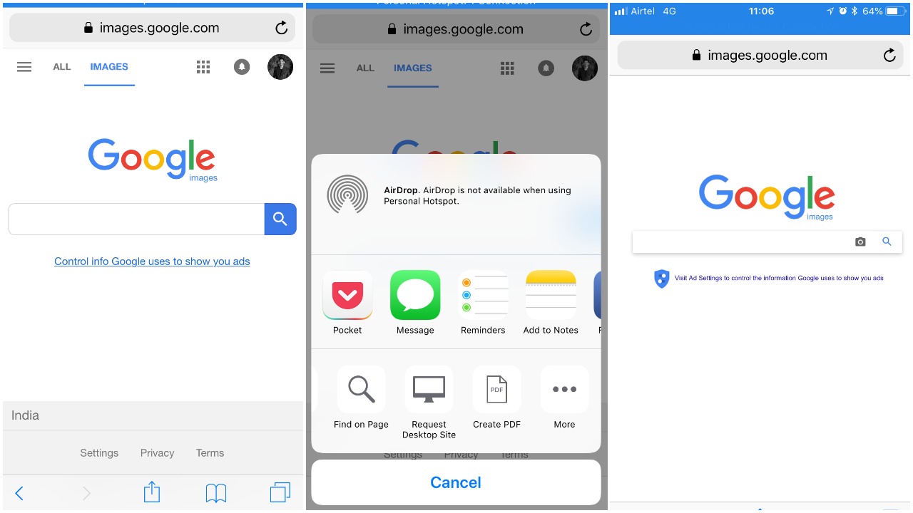How do I Google Image Search from my iPhone?